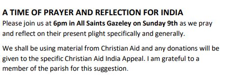 Prayer for India – All Saints' Church, Gazeley