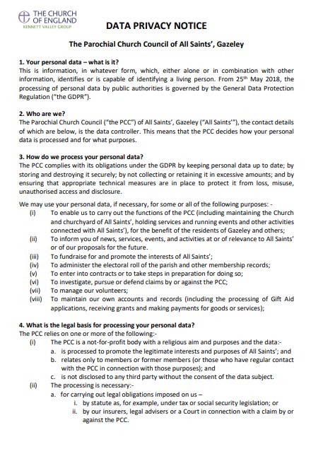 Gazeley Data Protection Notice and Parish Notice of Safeguarding. – All ...